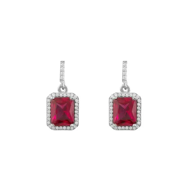 CHIARELLA 950 Sterling Silver Zirconia Earrings - Silver/red