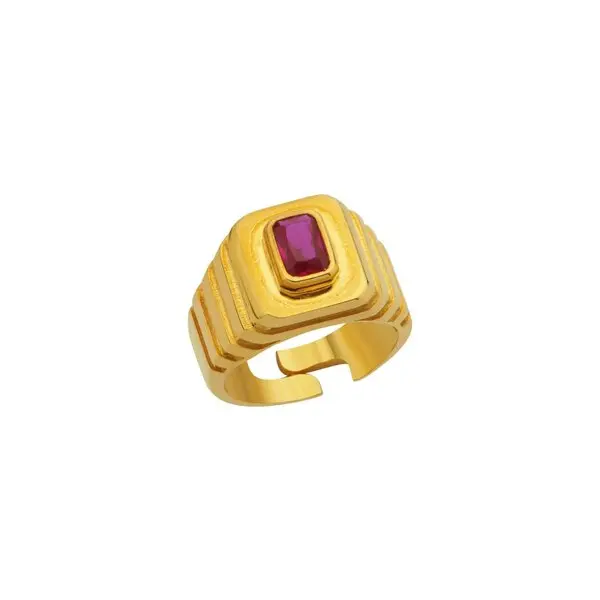 LINYA JEWELLERY Octagon Claret Stone Signet Ring - Red