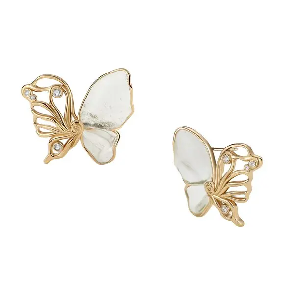RETRO CHIC Butterfly Serenade Earrings - Gold/white