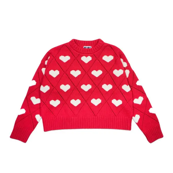 GIGI KNITWEAR Intarsia Heart Knit Sweater - Red