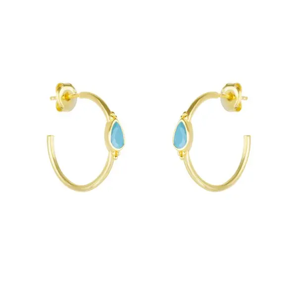 SPERO LONDON Drop Solitaire Earrings Sterling Silver Turquoise - Gold