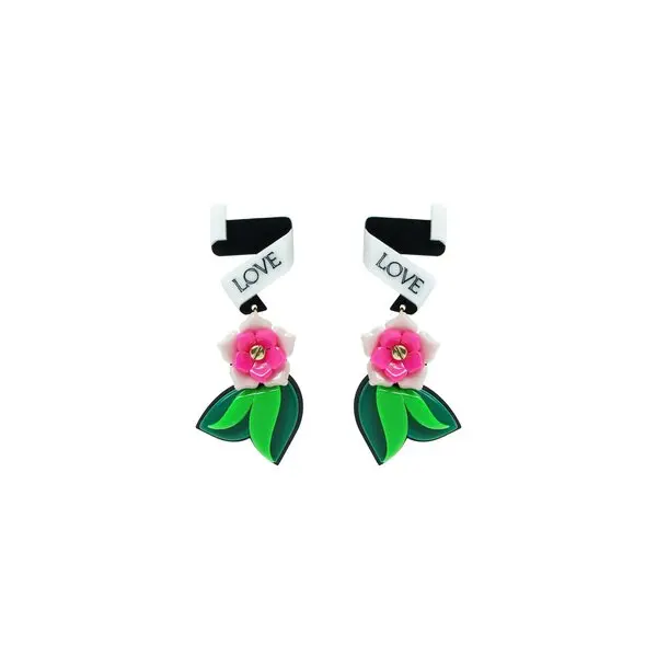 GISSA BICALHO Ribbon And Flower Acrylic Earrings - Pink