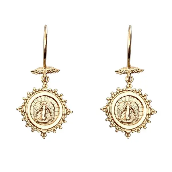 IN CAUDA VENENUM Celeste Angel Pendant Hoop Earrings - Gold