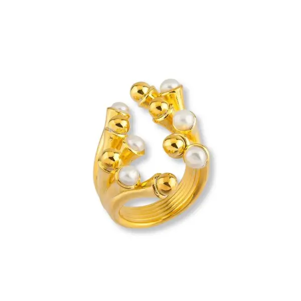 LINYA JEWELLERY Pearl Cage Ring - Gold