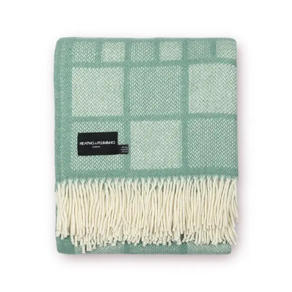HEATING & PLUMBING LONDON Evening Tales Pure New Wool Blanket Mosaic Mint - Green