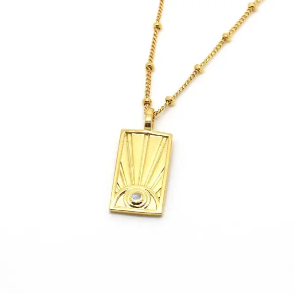 ETTA BURTON JEWELLERY Gold Vermeil Evil Eye Moonstone Sun Rays Pendant Necklace - Gold/blue