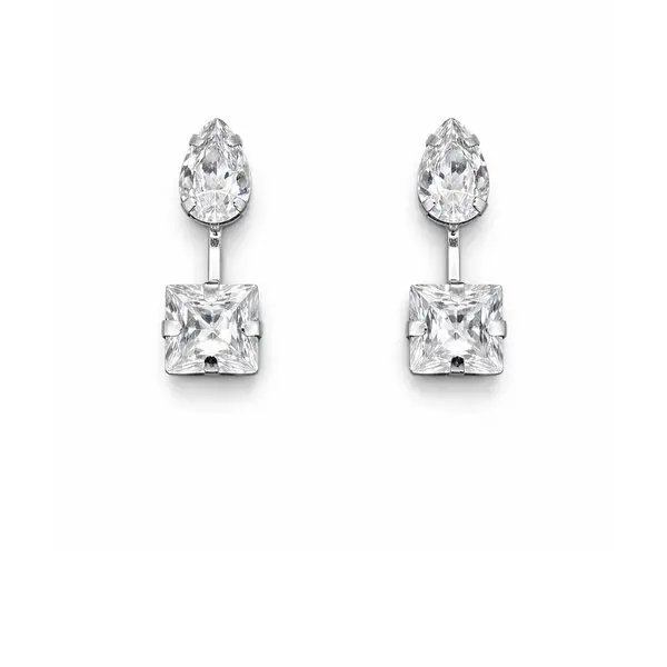 MAISON DE GALA Pear & Square Crystal Drop Earrings - Silver