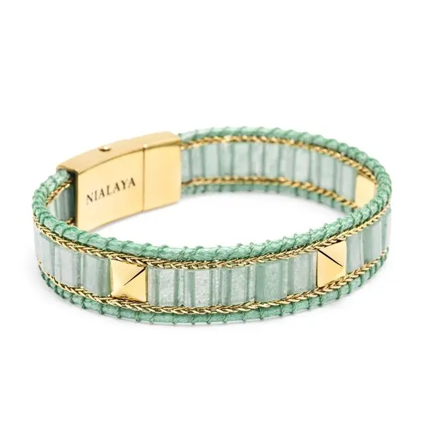 NIALAYA JEWELRY Green Aventurine Studded Bracelet - Green/gold