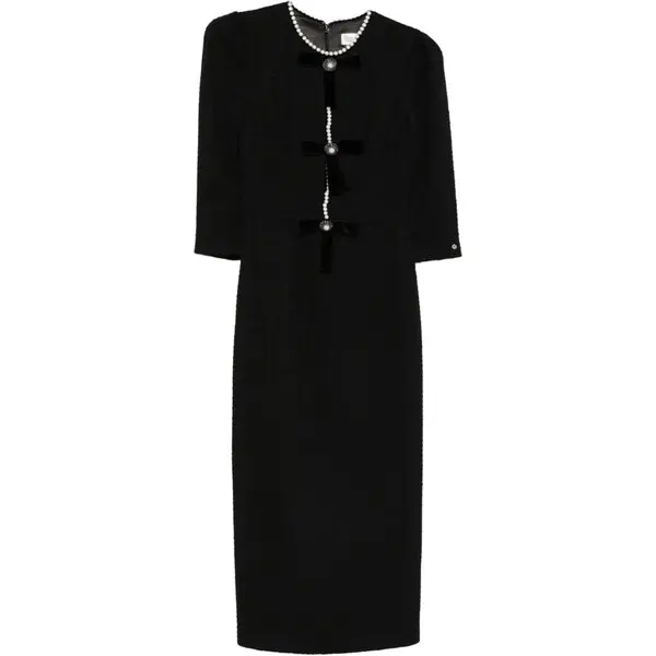 NISSA Pearl Detail Bouclé Midi Dress
