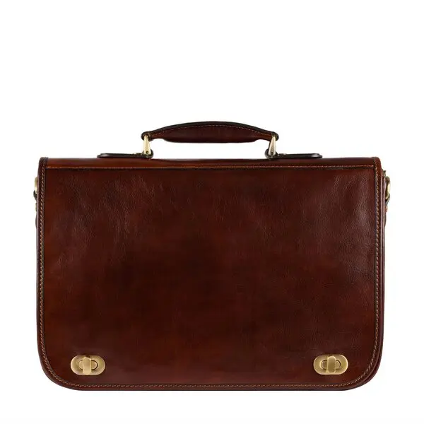 TIME RESISTANCE Leather Briefcase Laptop Bag - Brown