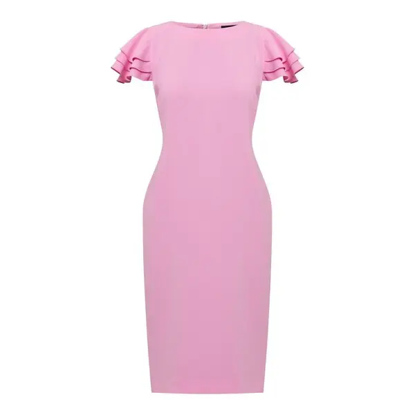 HELEN MCALINDEN Sheath Shift Dress With Ruffle Sleeves - Pink