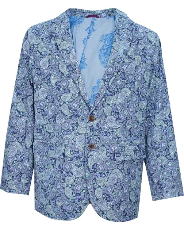 LORDS OF HARLECH Paisley Print Cotton Blend Blazer - Green/blue