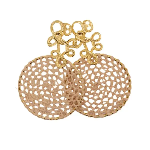 NART NATURE MAKING ART Buriti Natural Fiber Lace Earrings - Gold