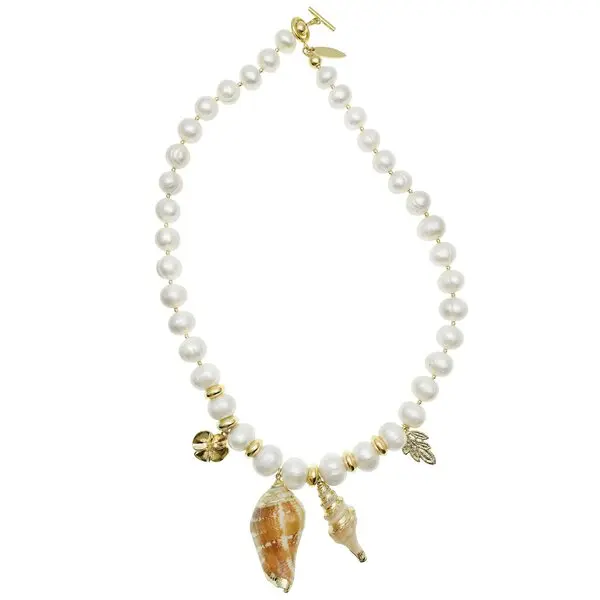 FARRA Freshwater Pearl And Shell Charm Necklace - White