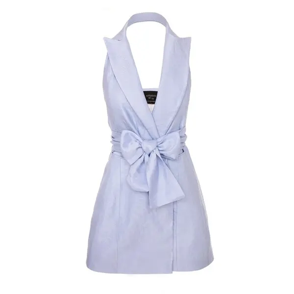 AVENUE N°29 Metallized Linen Lapel Dress With Bow