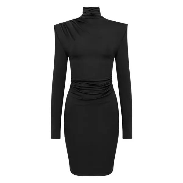 MANDRAGORA Fitted Turtleneck Pleated Dress - Black