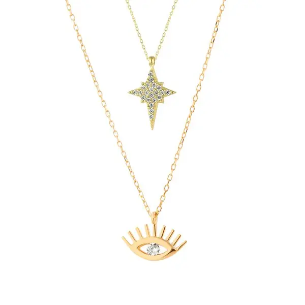 SPERO LONDON Sterling Silver Evil Eye And Starburst Necklace Set - Gold