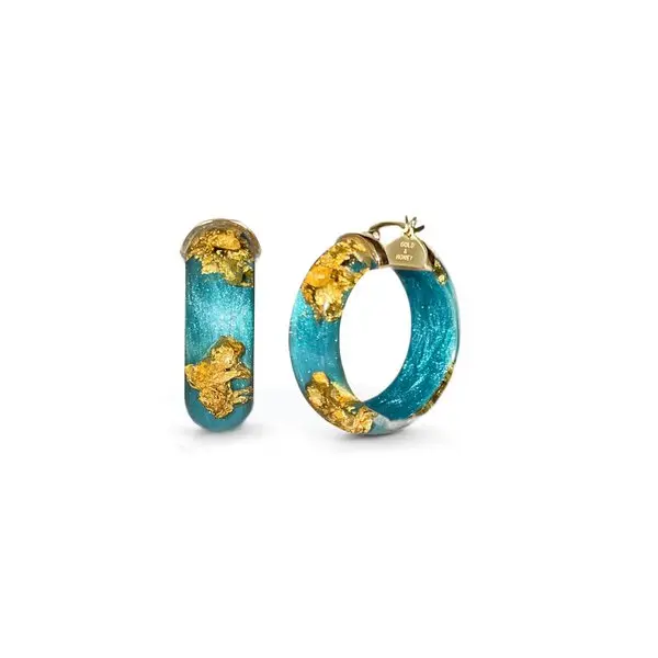 GOLD & HONEY Gold Leaf Huggie Hoop Earrings - Blue/gold