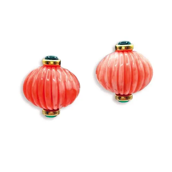 MICHAEL NASH JEWELRY Carved Coral And Jade Resin Pierced Earrings - Orange