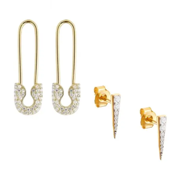 SPERO LONDON Stud And Safety Pin Earring Set - Gold