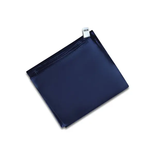 SYLKI Small Square Scarf Navy Satin - Blue