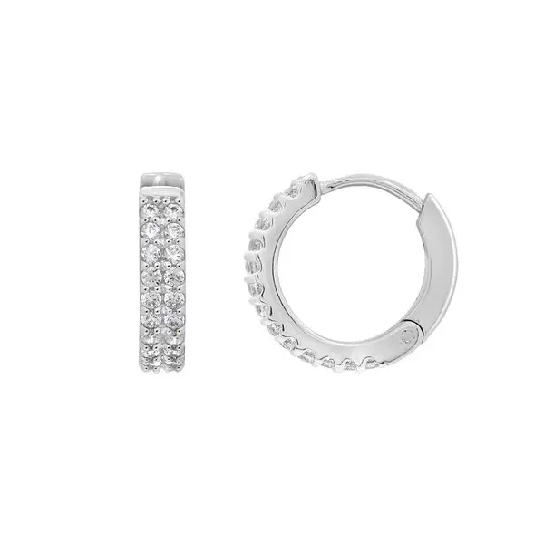DIAMONBLISS Silver Plated Swarovski Embellished Huggie Earrings - White