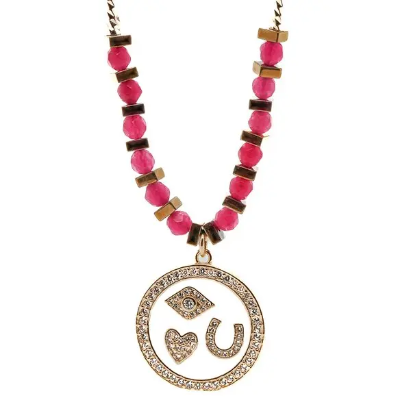 EBRU JEWELRY Magic Blessing Pendant Beaded Necklace - Pink/gold