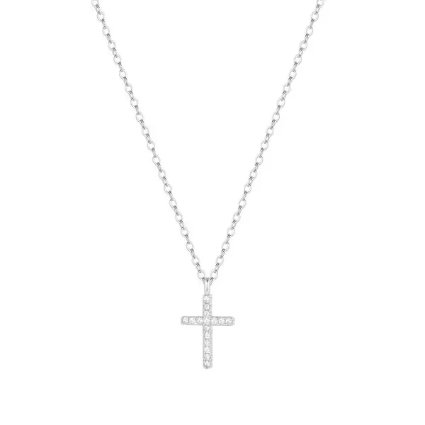 KAMARIA Mini Cross Necklace With Crystal Accents - Silver