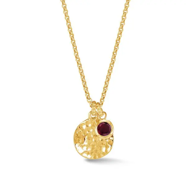 DOWER & HALL Hammered Disc And Garnet Pendant - Gold