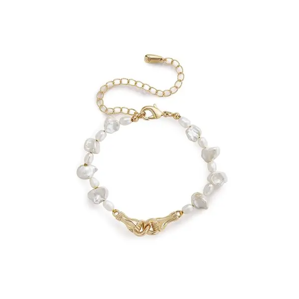 RETRO CHIC Wave Kisses Pearl Bracelet - Gold/white