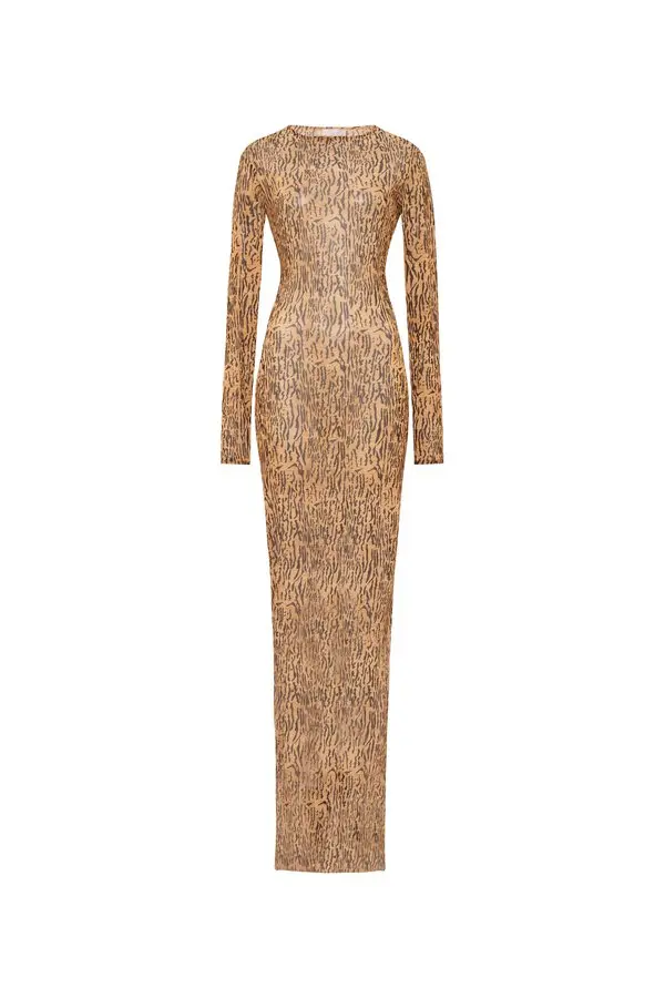 LUNA B Long Holly Leopard Dress - Brown