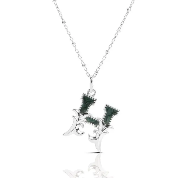 KASUN LONDON Initial 'h' Pendant Necklace With Green Marble - Silver