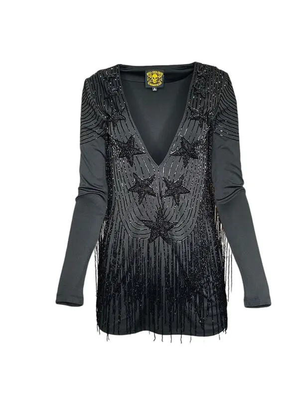 ANY OLD IRON Hand-beaded Fringe Dress - Black
