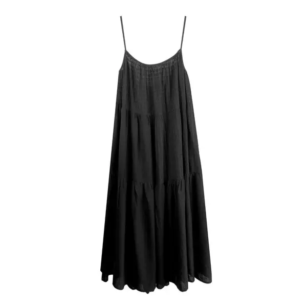 ZENZEE Cotton-linen Tiered Slip Dress - Black