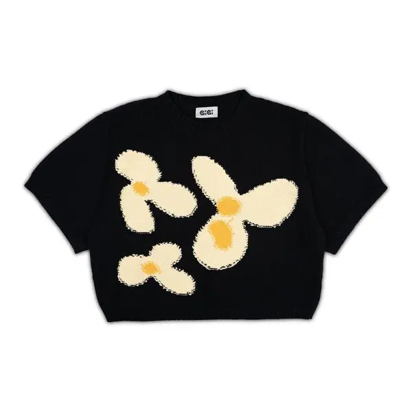 GIGI KNITWEAR Floral Cotton Knit T-shirt - Black
