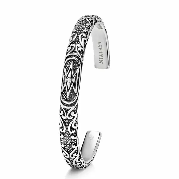 NIALAYA JEWELRY Engraved Cuff Bracelet - Silver
