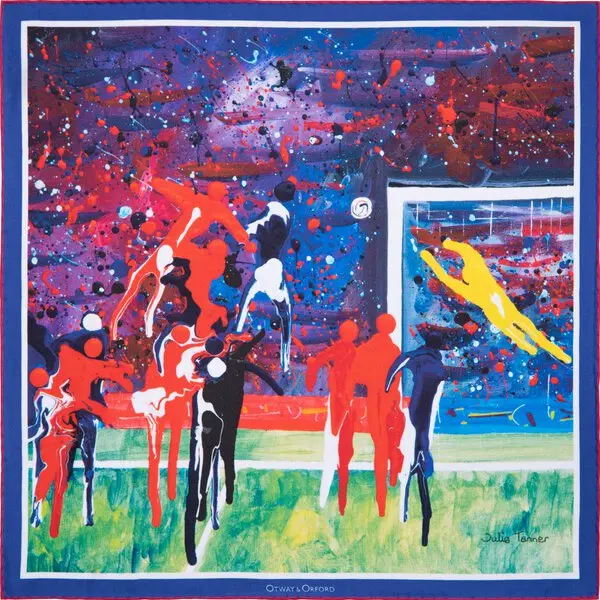 OTWAY & ORFORD Blue / Red 'corner Kick' Football Silk Pocket Square. Full-size - Blue/red