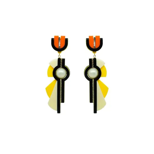 GISSA BICALHO Allamanda Acrylic Pendant Earrings - Yellow