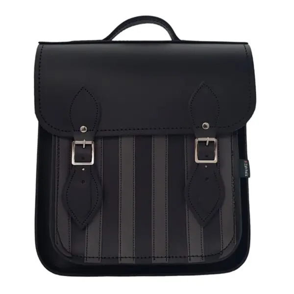 ZATCHELS Striped Leather City Backpack - Black/grey