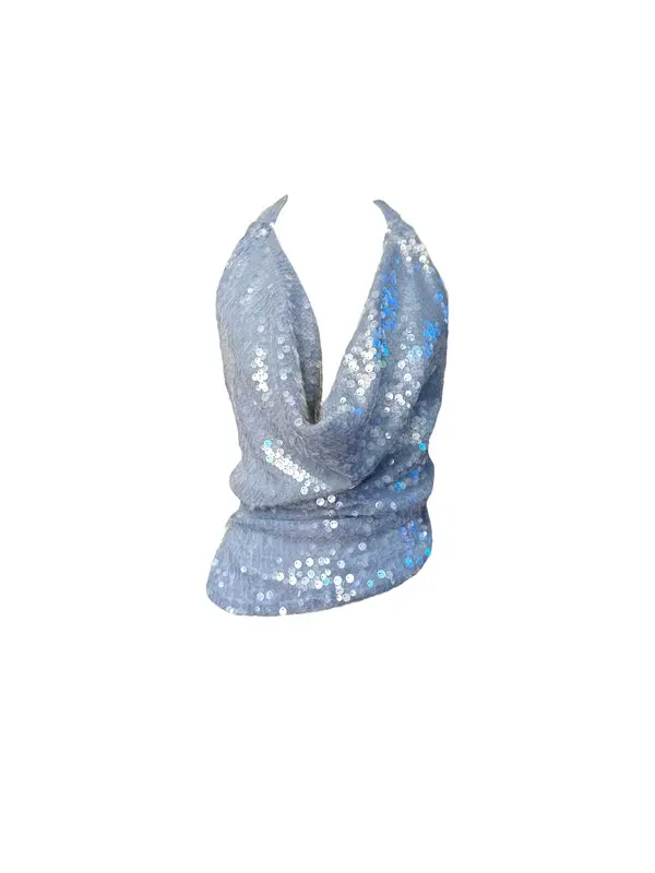 JANE GALA Sequin Cowl Neck Halter Top