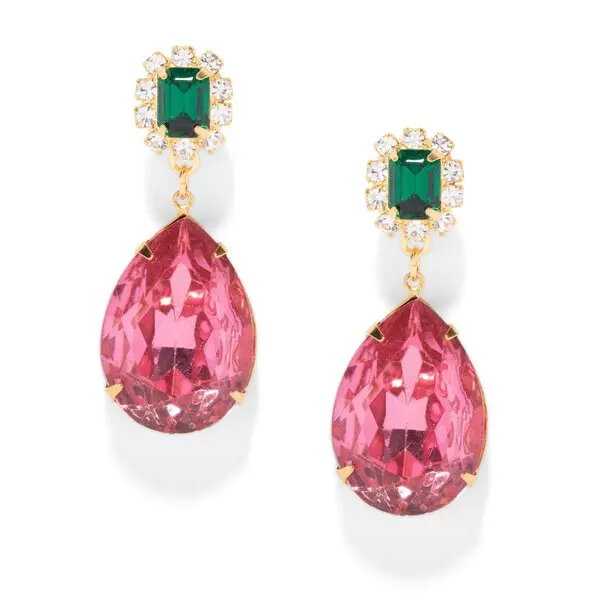 THE PINK REEF Emerald And European Glass Gem Dangle Earrings - Green/pink