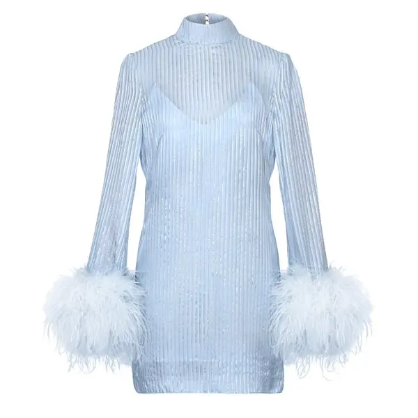 ANSE VICTORIN Celine Silk Chiffon Mini Dress With Feather Trim