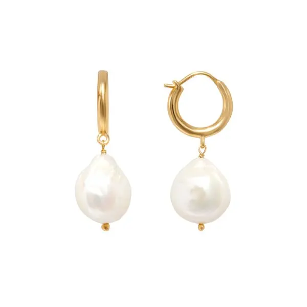 ONNA LONDON Cari Baroque Pearl Huggie Hoop Earrings - Gold