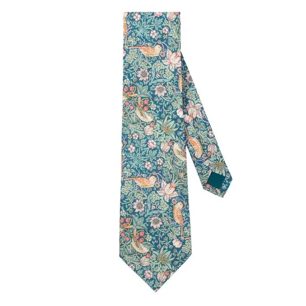 LE COLONEL Liberty Emerald Strawberry Thief Neck Tie - Green/red