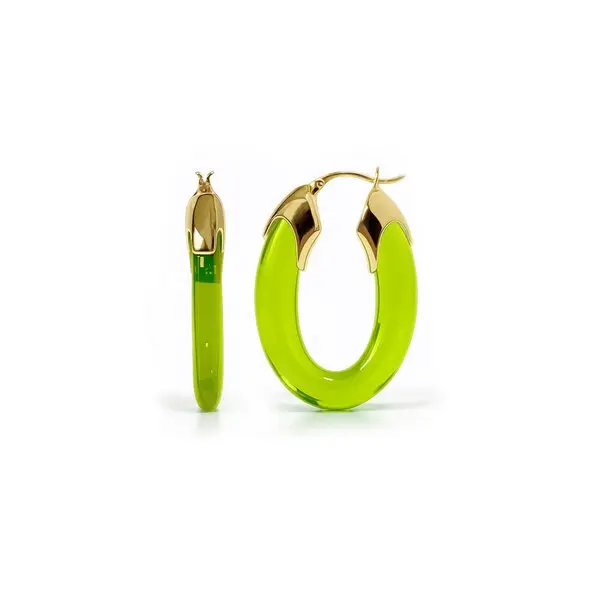 GOLD & HONEY Peridot Carved Oval Hoop Earrings - Green/gold