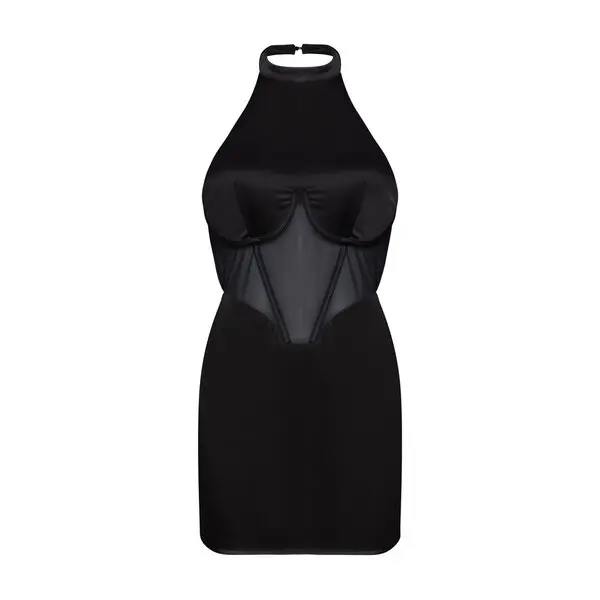 THE GT ATELIER Mesh Corset Halterneck Mini Dress - Black