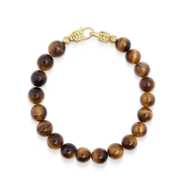NIALAYA JEWELRY Tiger Eye Beaded Bracelet With 18k Gold Plated Clasp - Brown/gold
