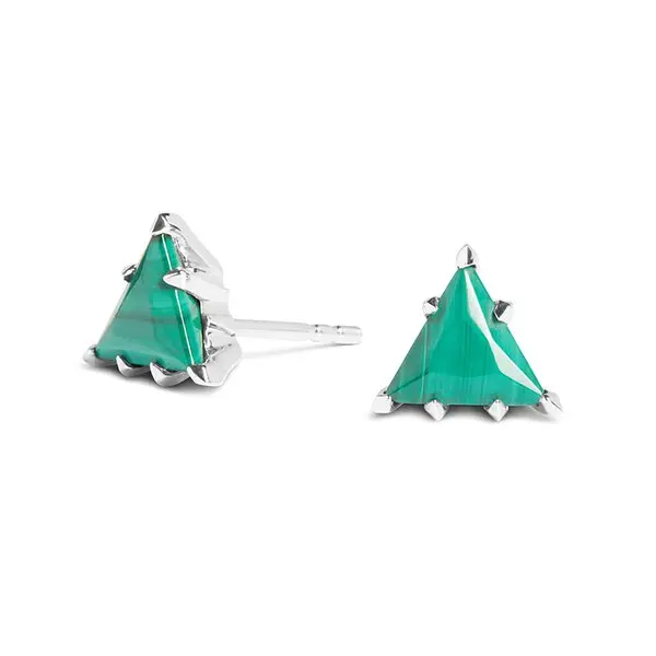 KASUN LONDON Trillion Malachite Stud Earrings - Silver
