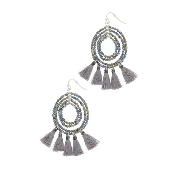 Saachi Beaded Tassel Hoop Earrings - Grey