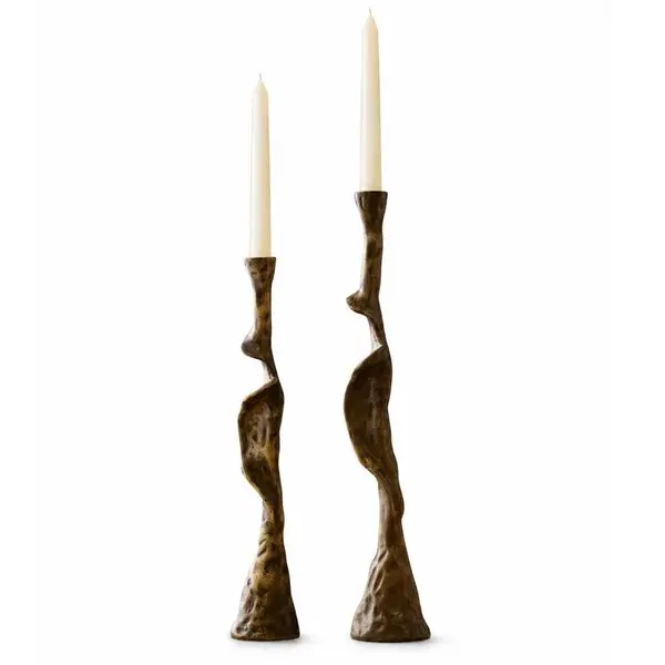 MARLETH Handmade Brass Helezon Candle Holders – Sculptural Taper Set In Antique Finish - Brown